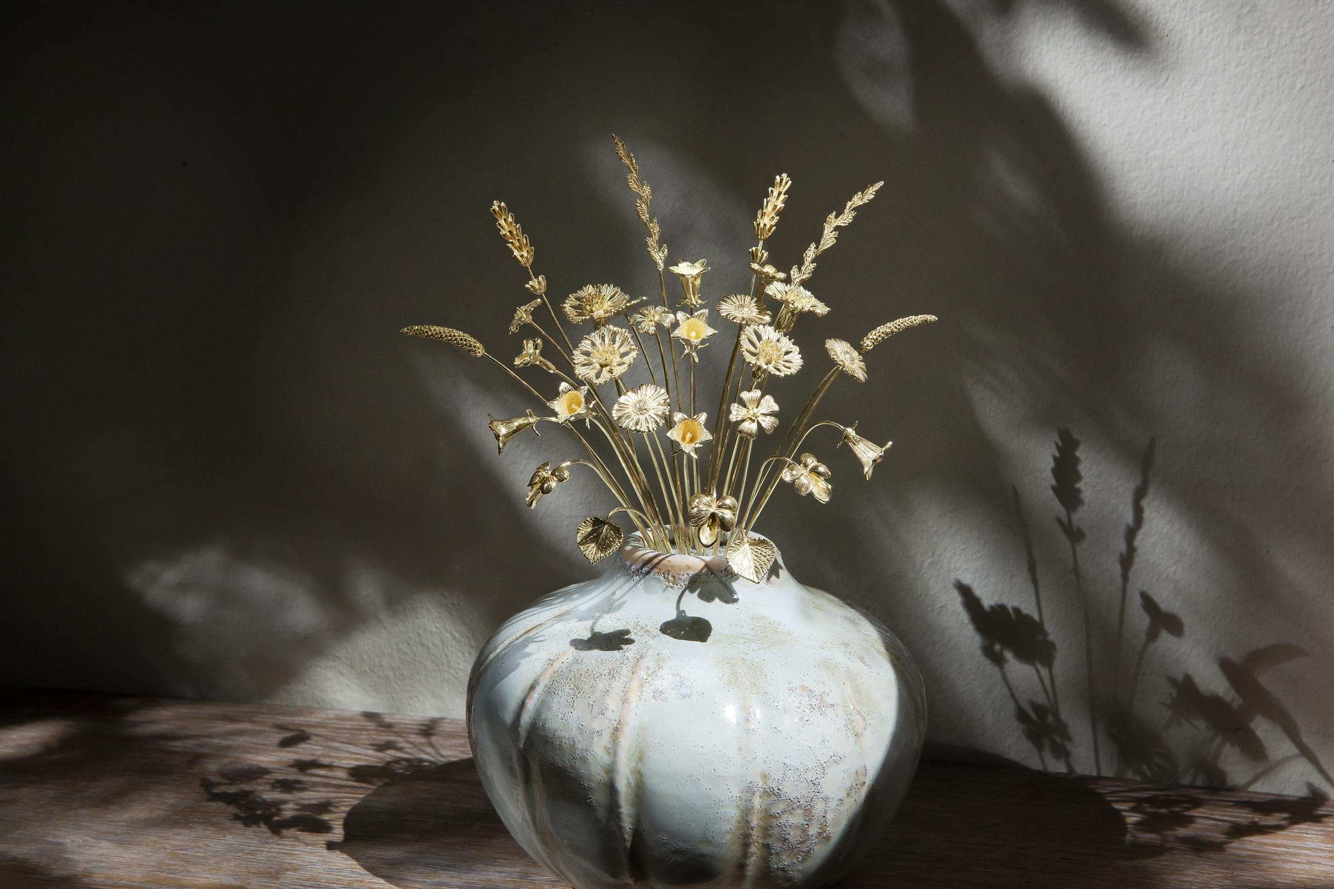 Garden of flower jewellery, silver and golden flowers